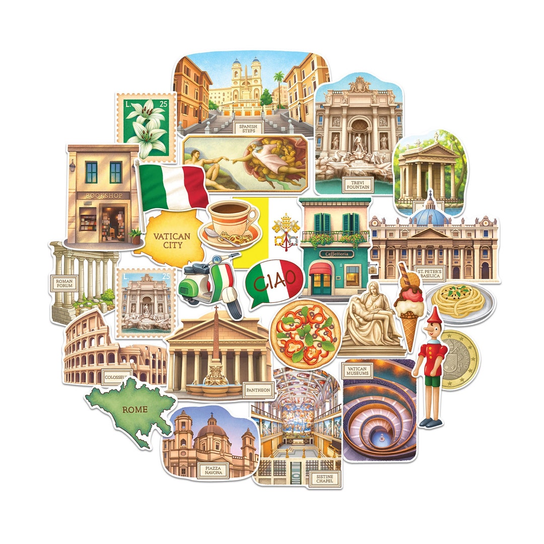 Navy Peony Historical Rome Travel Stickers (28pcs) - Gouache Style ...