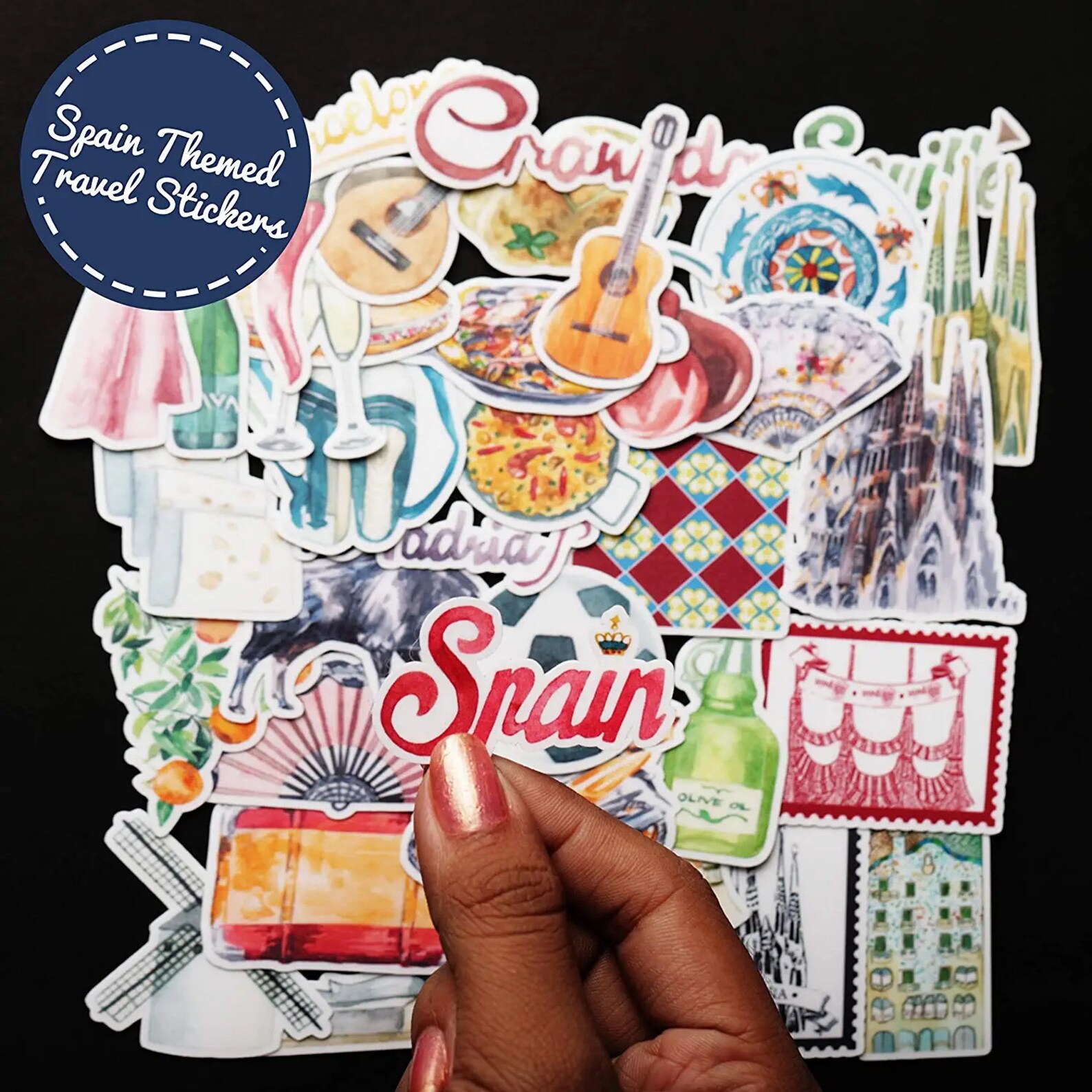 Navy Peony Sophisticated Spain Travel Stickers (36pcs) - Waterproof ...