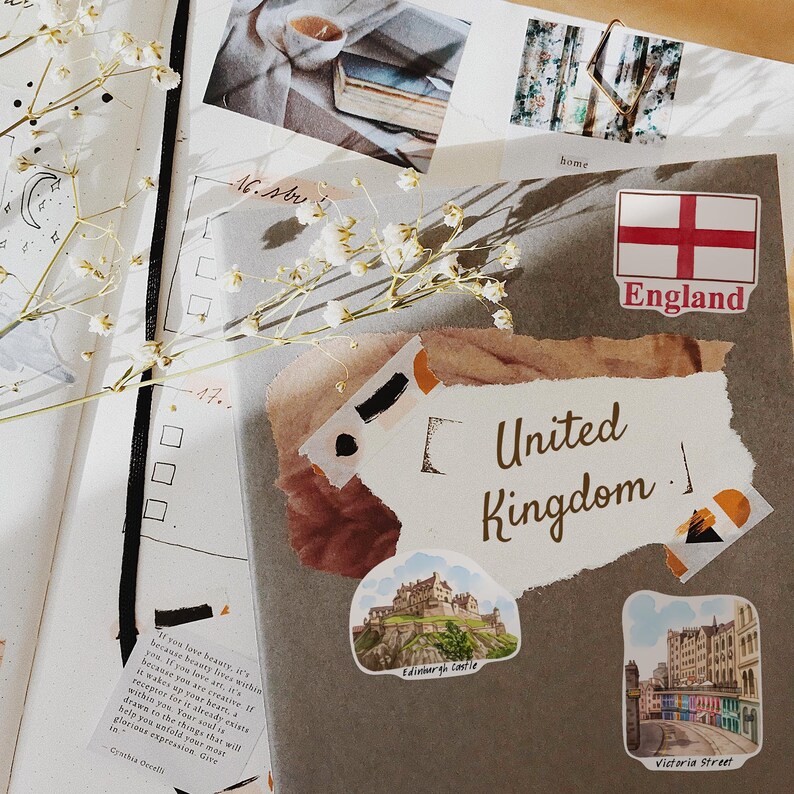 Navy Peony Countryside United Kingdom Travel Stickers (28pcs)-hand ...