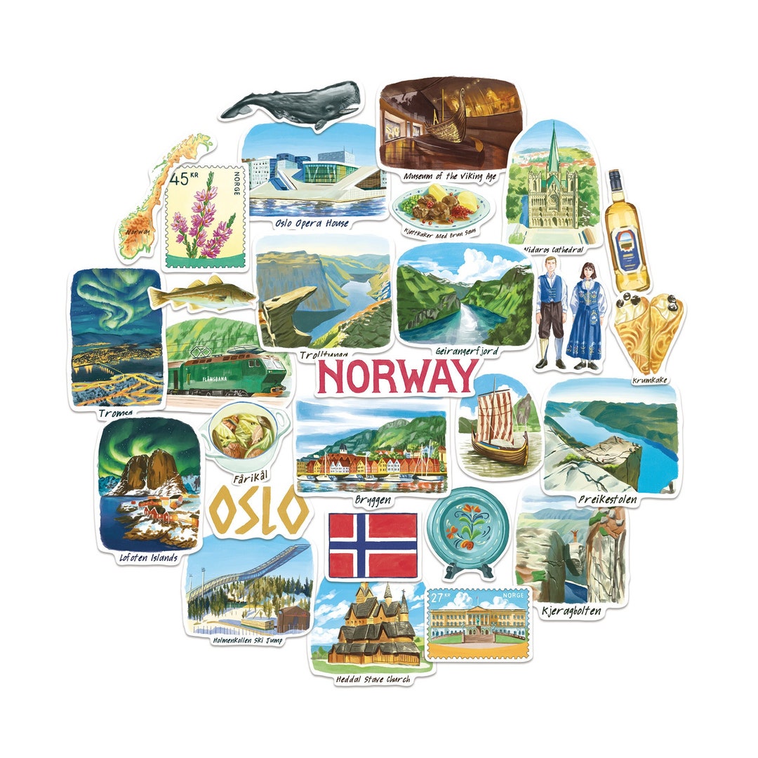 Navy Peony Nordic Norway Travel Stickers (28pcs) - Watercolor ...