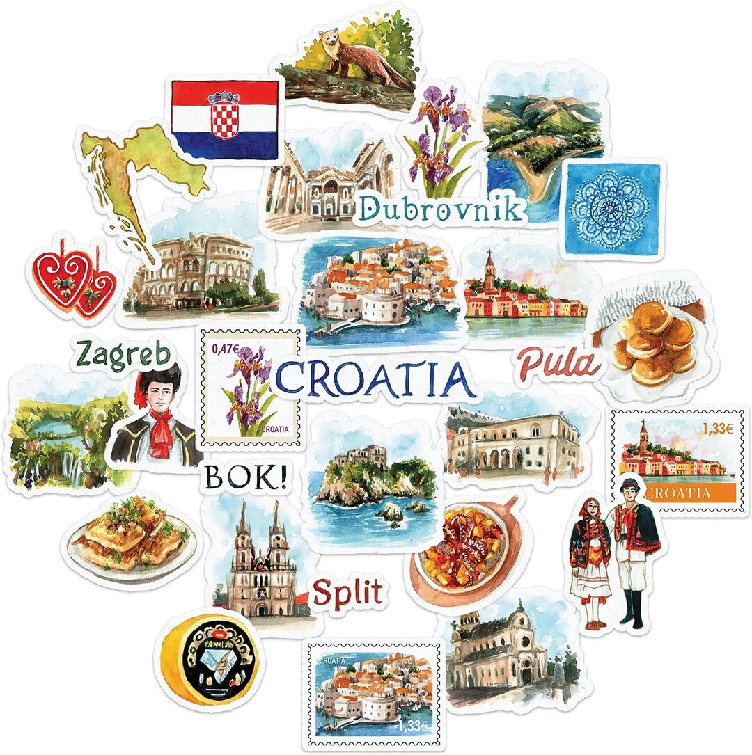Navy Peony Captivating Croatia Travel Stickers (31pcs) - Country Themed ...