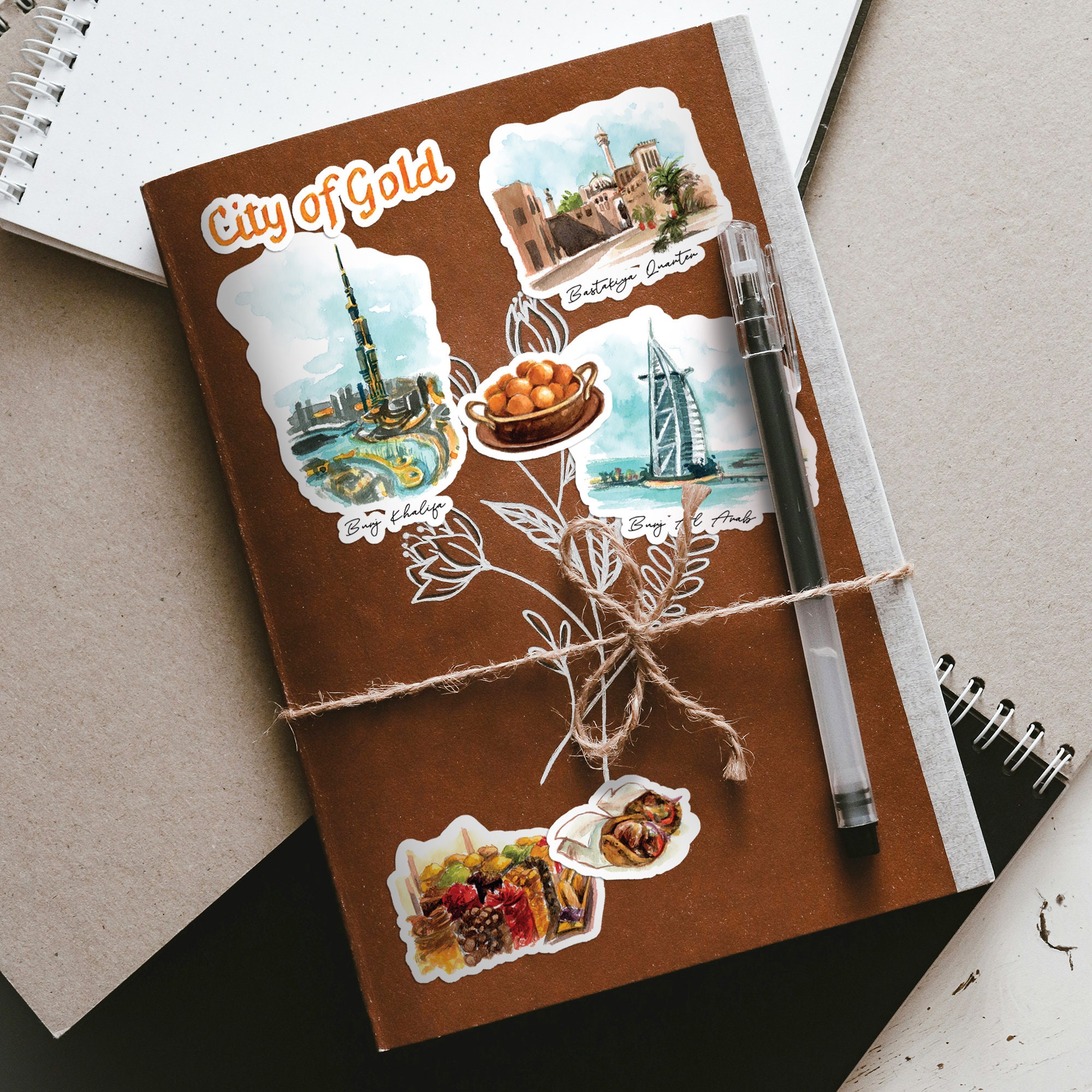 Navy Peony Futuristic Dubai Travel Stickers (30pcs) - Watercolor ...