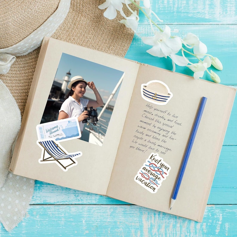 Navy Peony Relaxing Cruise Travel Stickers (30pcs) - Watercolor ...