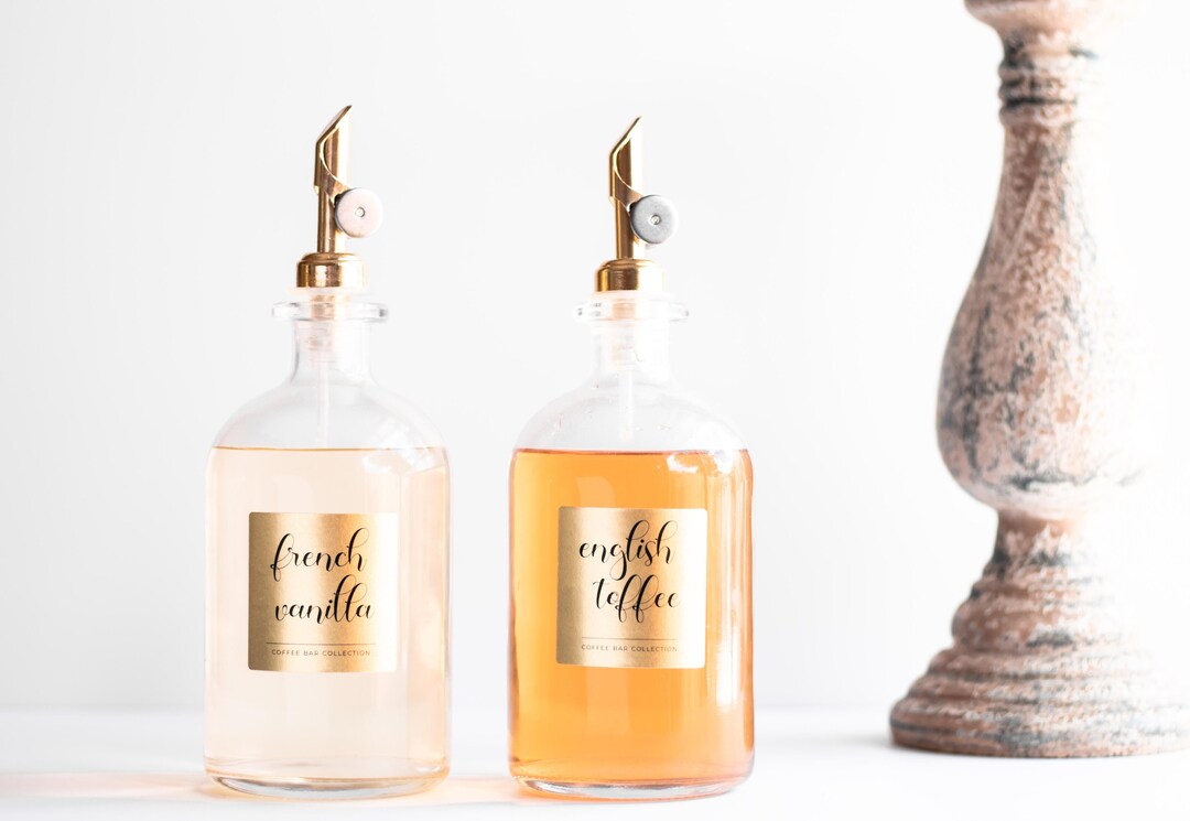 Metallic Gold Foil Coffee Syrup Labels: Water Resistant, Custom Coffee ...