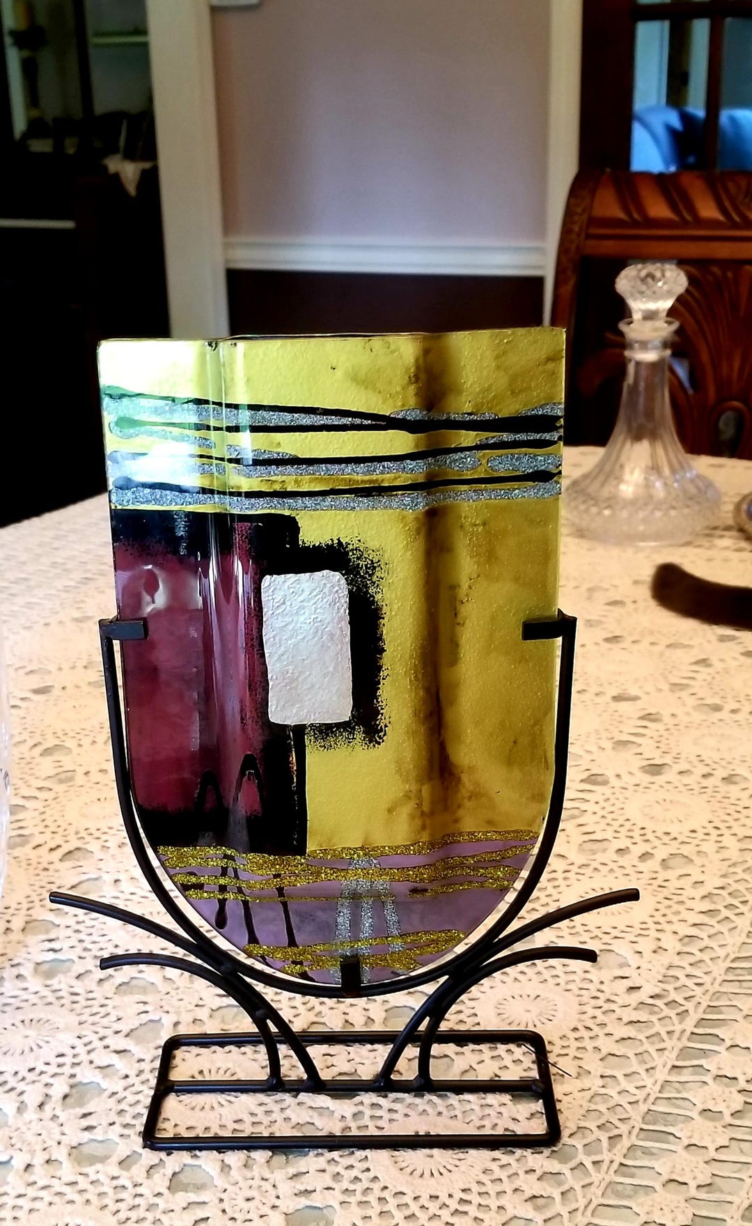 Art Deco Fused Glass Pocket Vase With Beaded Decorative Sticks - Etsy
