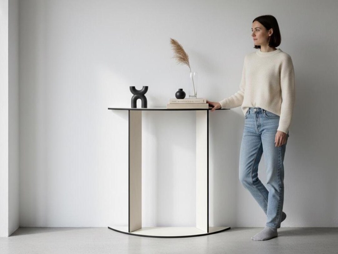 Laser Cut Wood Half Moon Curved Console Table: Slim Radiator Cover ...