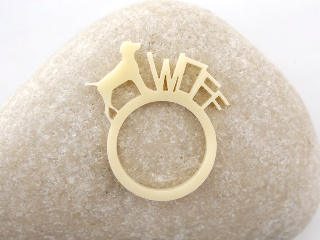 Beige Acrylic Dog Ring Laser Cut Woof Motif Fun Italian Farm Inspired ...