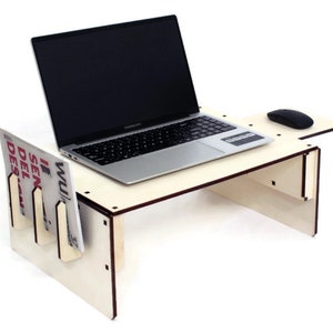 Laser Cut Wooden Computer Sofa Desk: Small Space Workstation With Hooks ...
