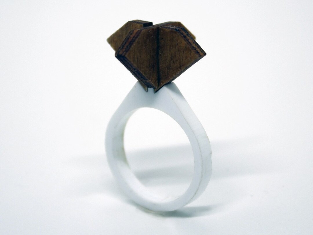 Large Laser Cut Wood Solitaire Ring With Unique Italian Design Modern ...