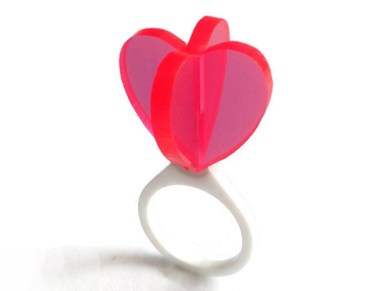 Solitaire with laser cut acrylic heart Big heart jewelry | Etsy