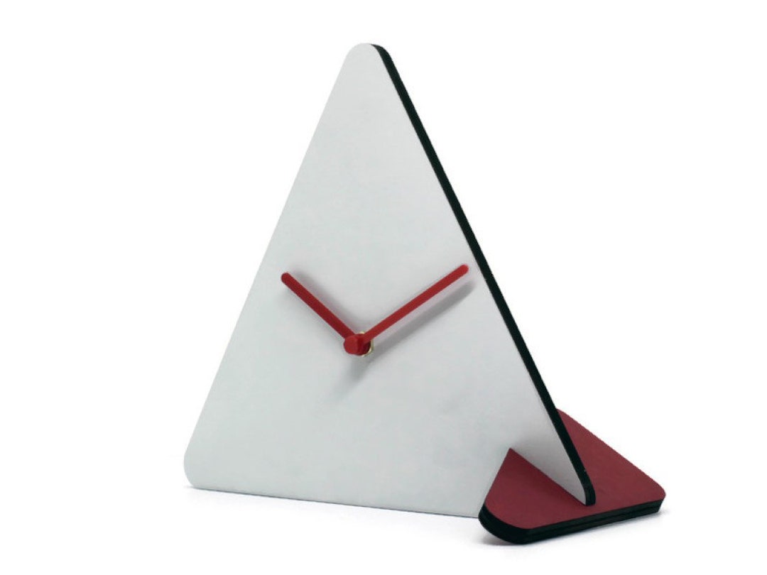 Triangular Wooden Tabletop Clock Silent Analog Light Grey Desk ...