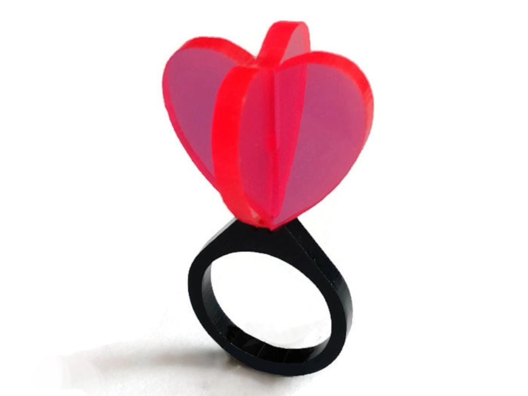 Solitaire With Laser Cut Acrylic Heart Big Heart Jewelry - Etsy