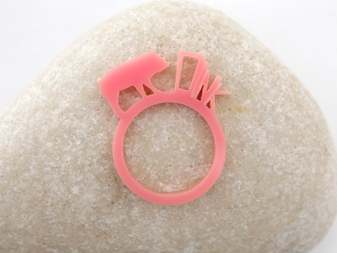 Laser Cut Acrylic Ring With Pink Pig of the Old Farm and Oink, Unisex ...