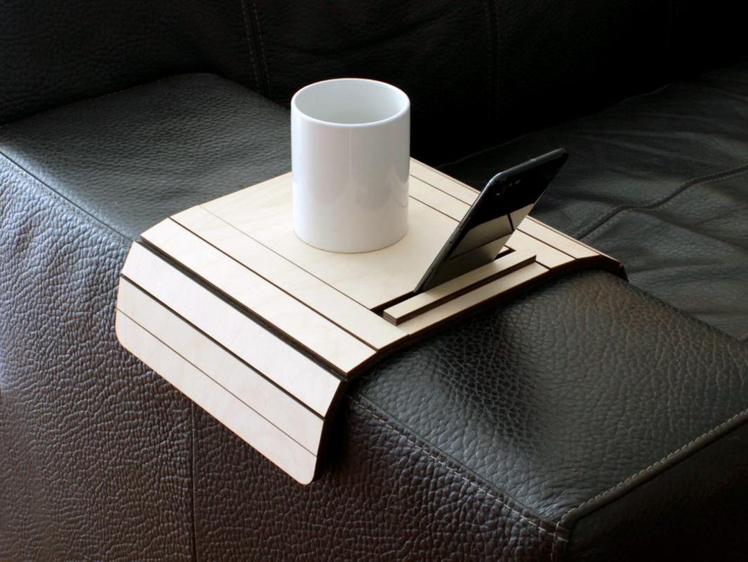 THE ORIGINAL Birch Wood Sofa Armrest Table With iPhone and Kindle Stand ...