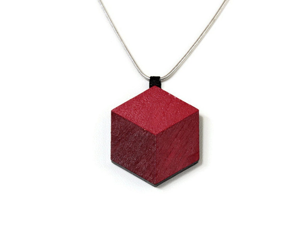 Handmade Italian Design Wood Pendant Necklace With Hand-painted Cube ...