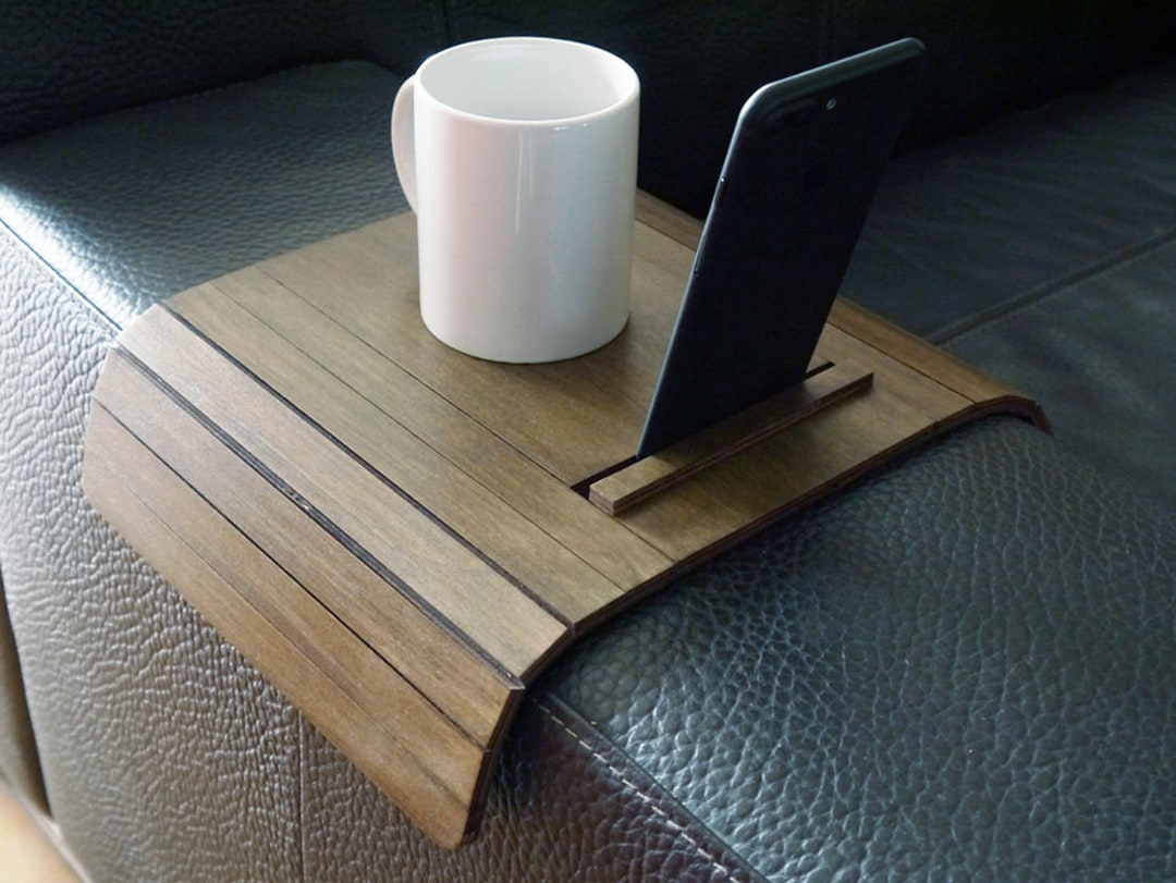 THE ORIGINAL ONE Wood Flexible Sofa Arm Table With Phone and Tablet ...