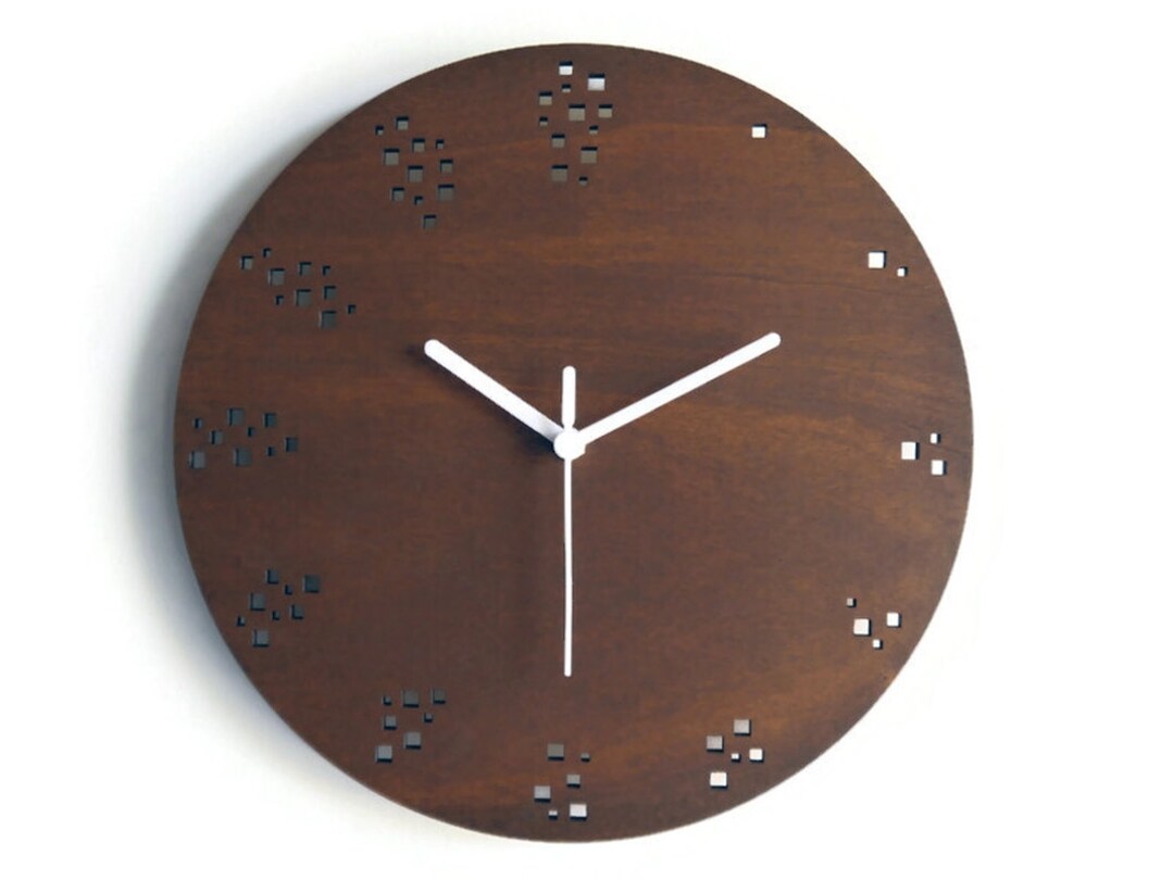 11 Modern Dark Walnut Square Numbers Wooden Wall Clock for Kitchen and ...