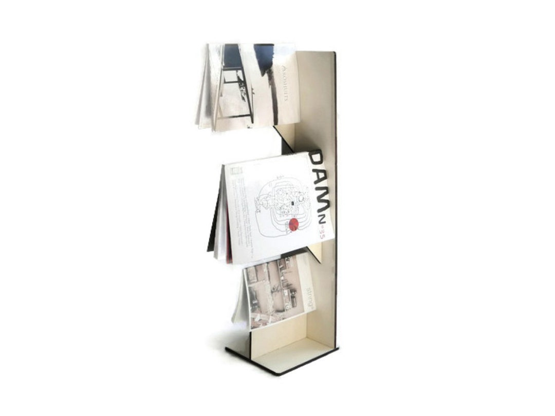 Laser-cut Wood Floor Magazine Rack, Sleek Newspaper Holder and File ...