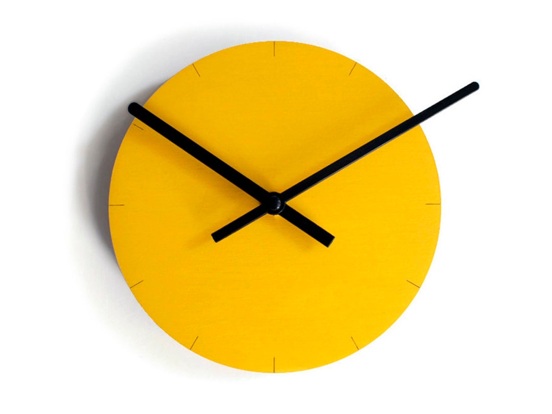 7 Minimalist Small Wooden Quiet Yellow Wall Hung Clock With Marks for ...