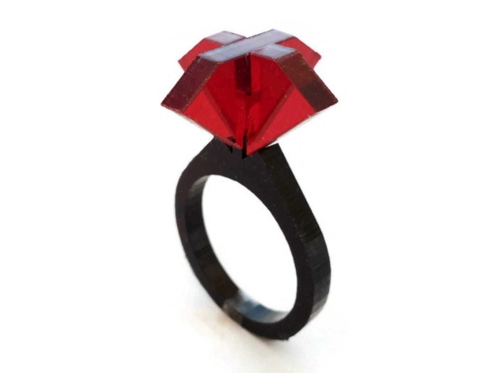 Laser Cut Acrylic Ruby Ring: Modern Minimalist Statement Jewelry - Etsy