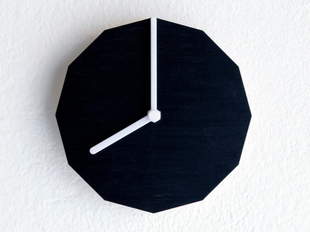 Black Dodecagon Wooden Wall Clock: Minimalist Geometric Timepiece - Etsy