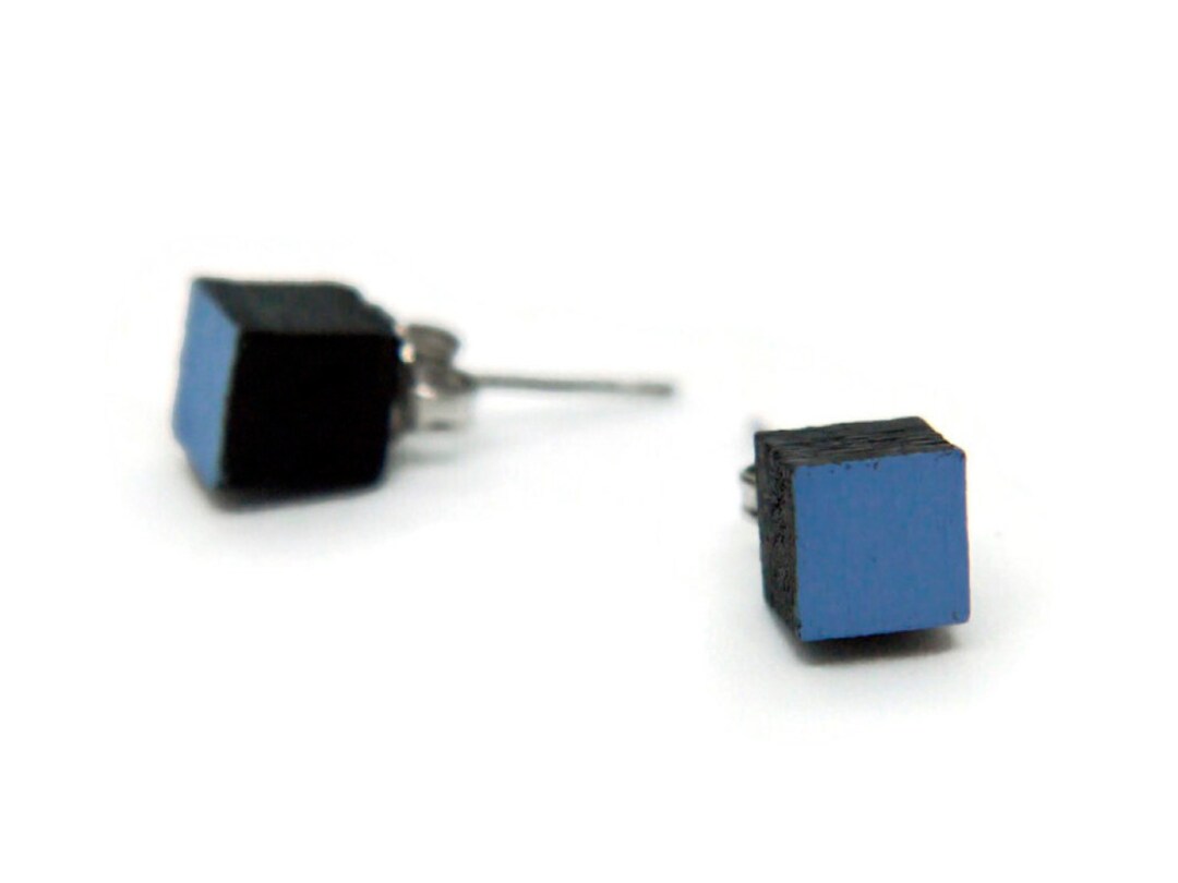 Pastel Blue Laser Cut Wood Cube Earrings Handmade Minimalist Women ...