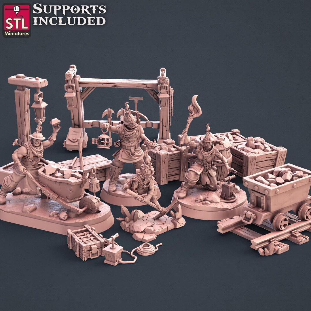 Miner Set - STL Miniatures - 3D Printed - 32MM - Resin - Etsy