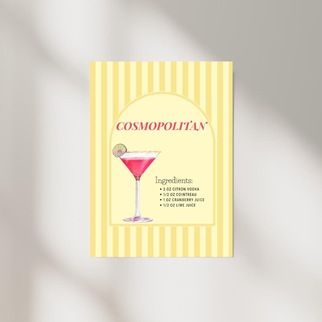 Cosmopolitan Art Print, Modern Cocktail Wall Art, Digital Download ...