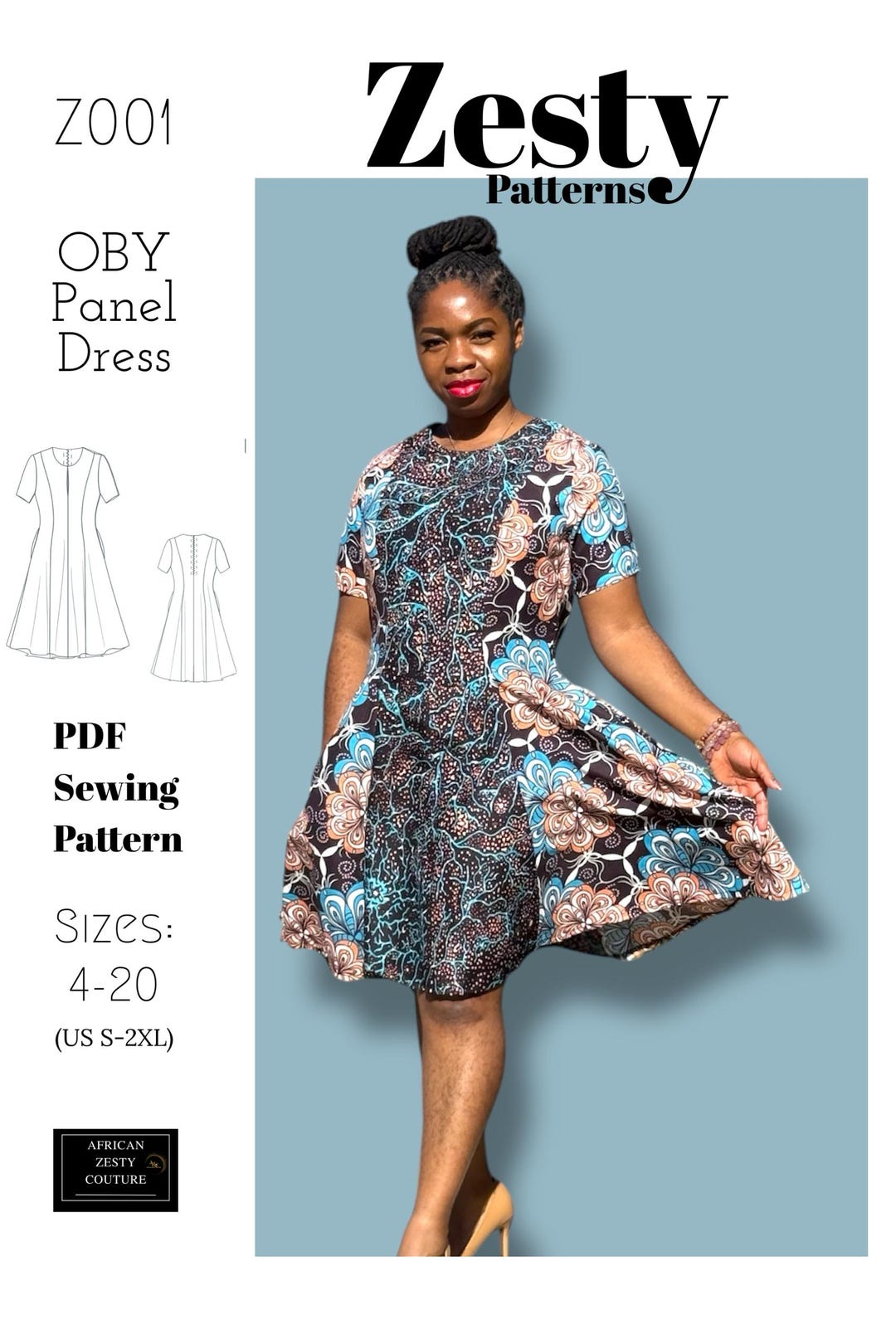 Panel Fitted Dress Sewing Pattern | 6 Piece Fit and Flared Dress PDF ...
