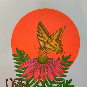 Butterfly Flower Riso Print - Etsy
