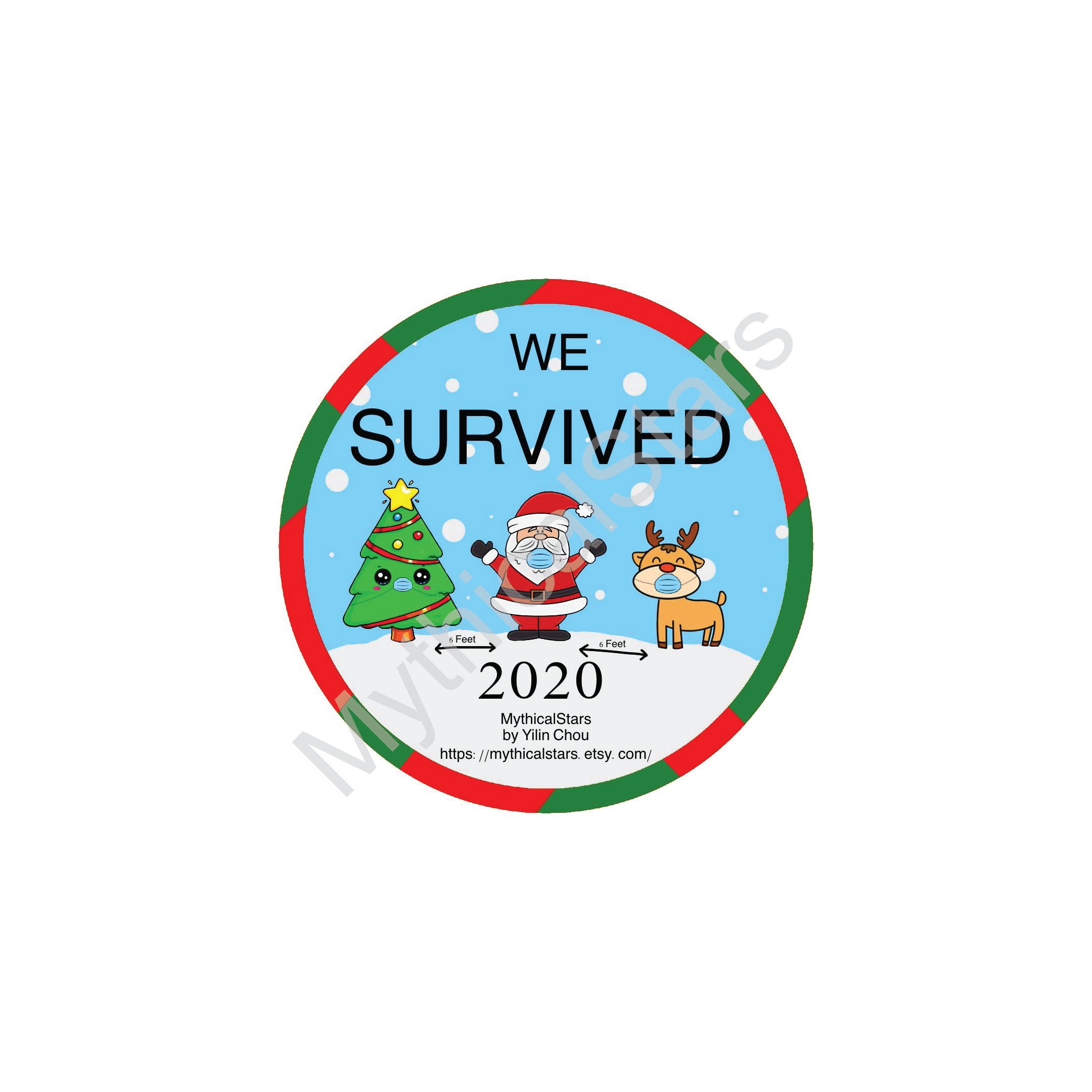 Free Christmas Round Circle Sticker- We Survived 2020 - Etsy