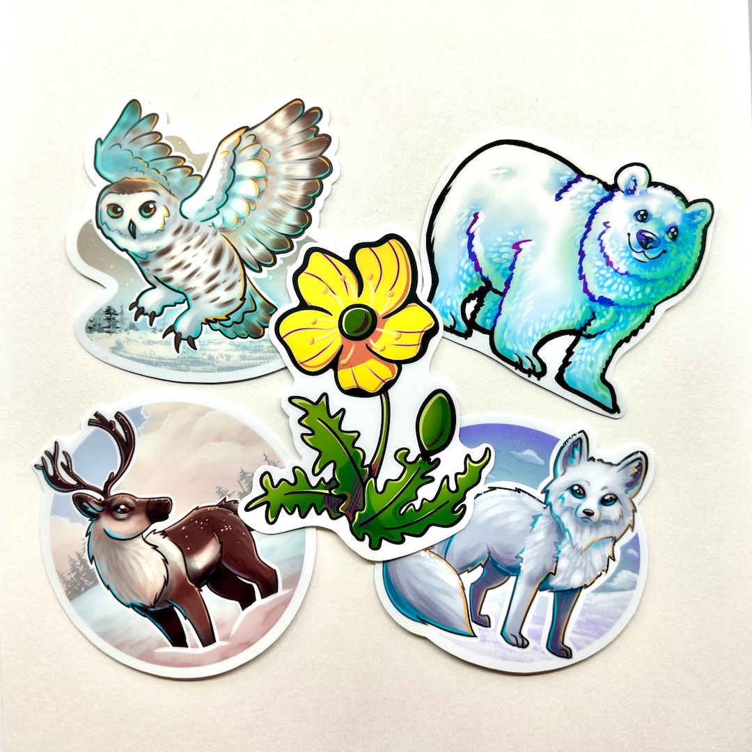 Tundra Wildlife Sticker Pack Snowy Owl, Polar Bear, Arctic Fox, Caribou ...