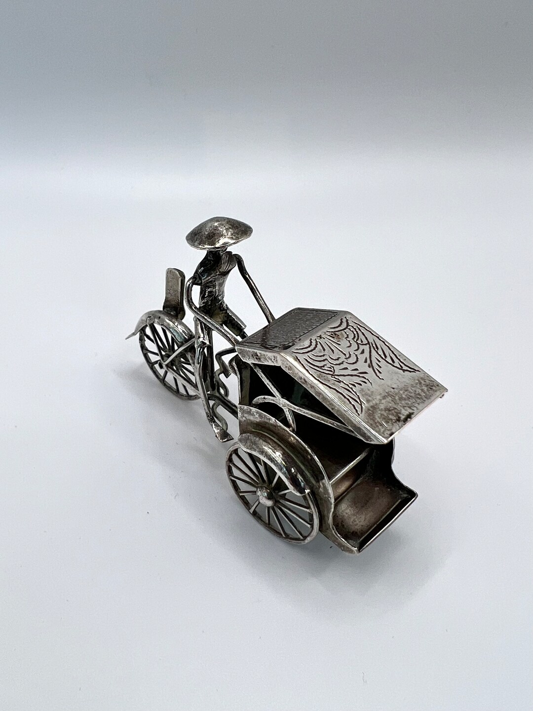 Vintage Silver Rickshaw Rider Miniature Model Chinese Export 800 Silver ...