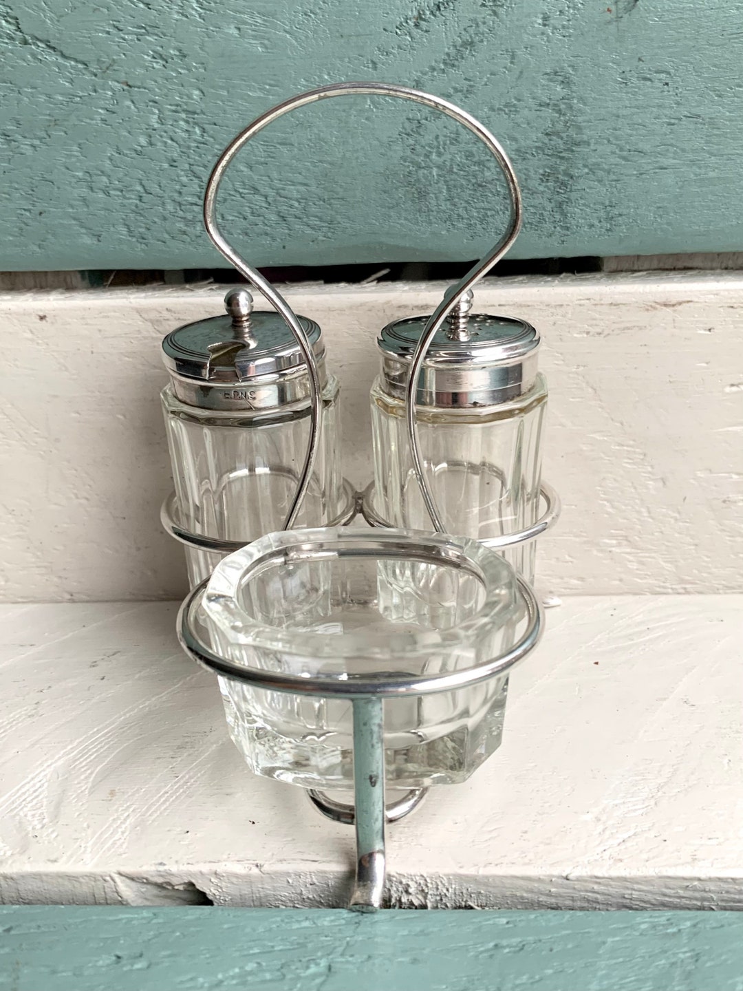 Vintage Cruet Set Crystal Glass Silver Plated Holder 3-piece Set - Etsy
