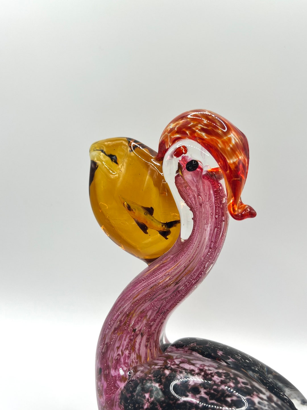 Hand Blown Glass Pelican With Fish in Its Beak Glass Figurine Home ...