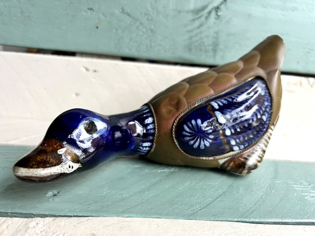 Vintage Sergio Bustamante Large Duck Sculpture Brass and Porcelain ...