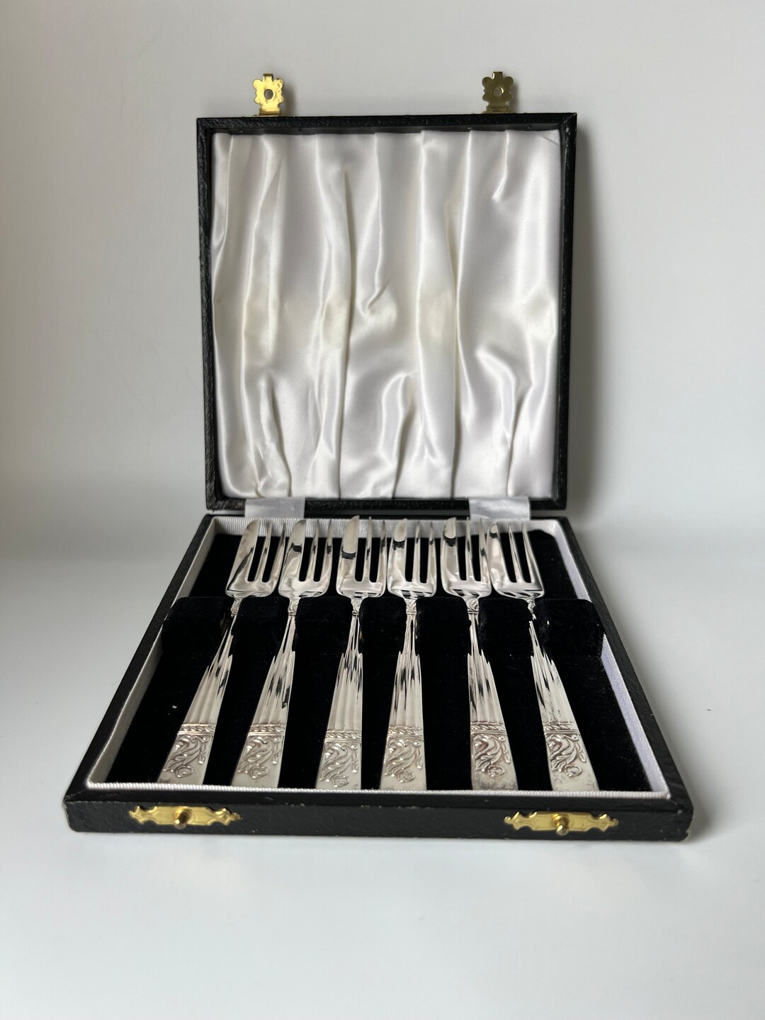 Set of 6 Vintage Silver Plated Pastry Forks Boxed Angora EPNS Made in ...