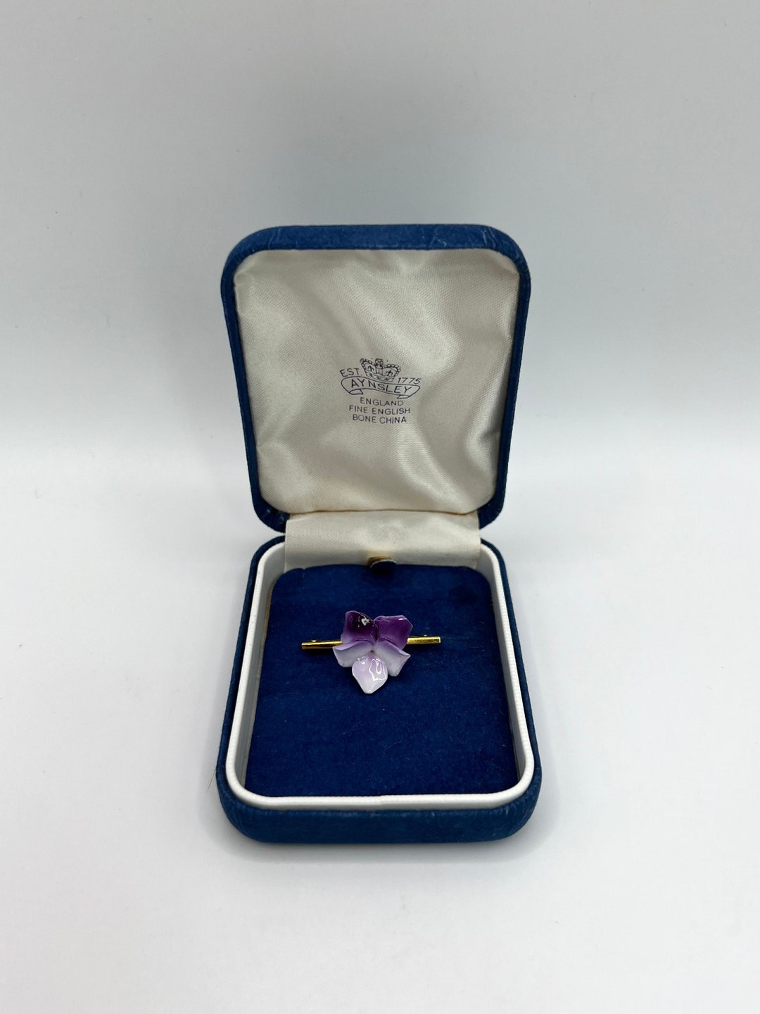 Vintage Aynsley Bone China Brooch Purple Flower Brooch Made in England ...