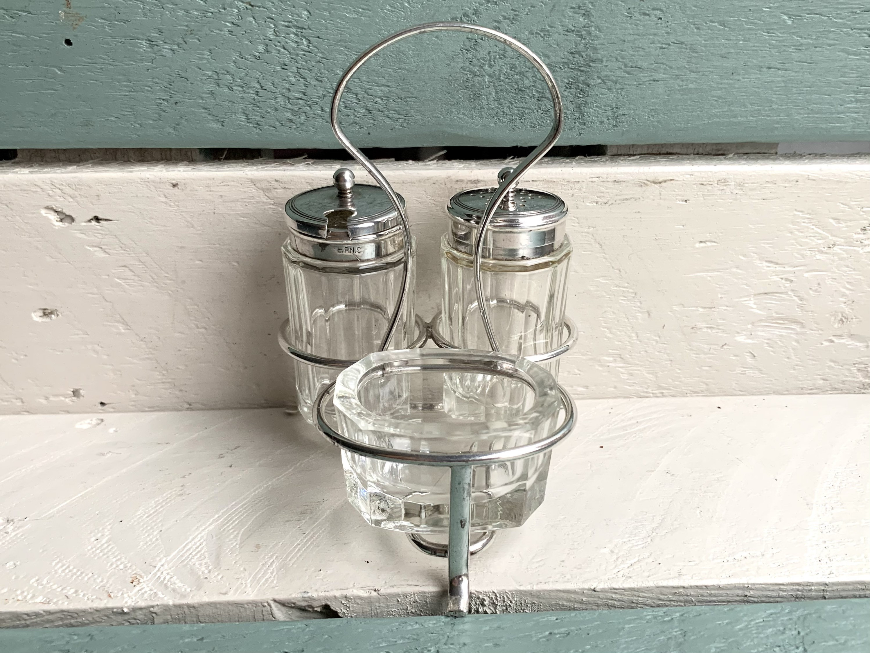Vintage Cruet Set Crystal Glass Silver Plated Holder 3-piece Set - Etsy