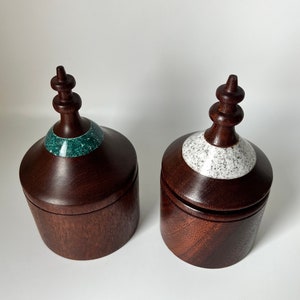 Vintage Turned Wood Boxes With Inlayed Lids Pair - Etsy