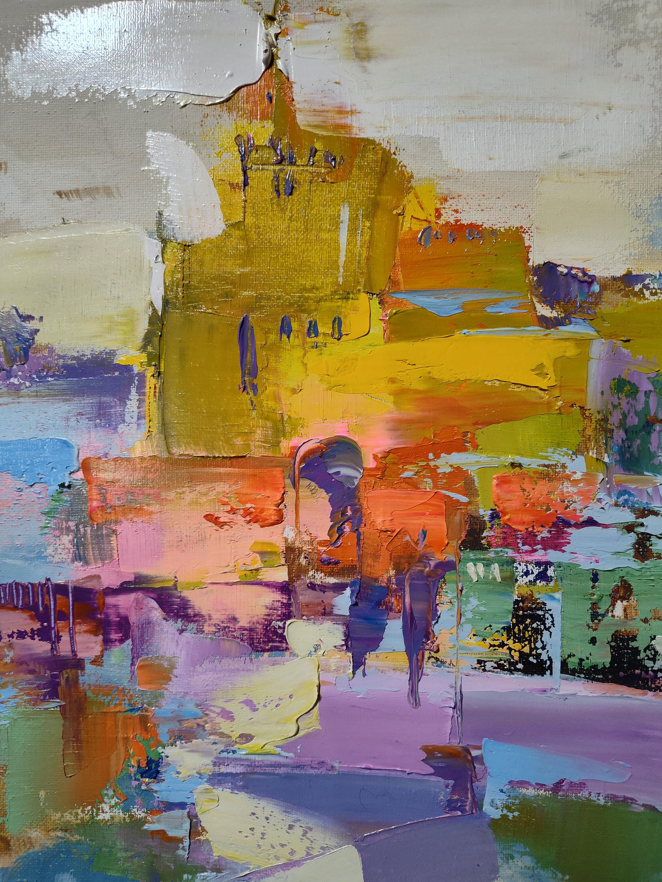 Impasto Oil Painting, Old Town, Bright Abstract Art (14"x14") - Etsy