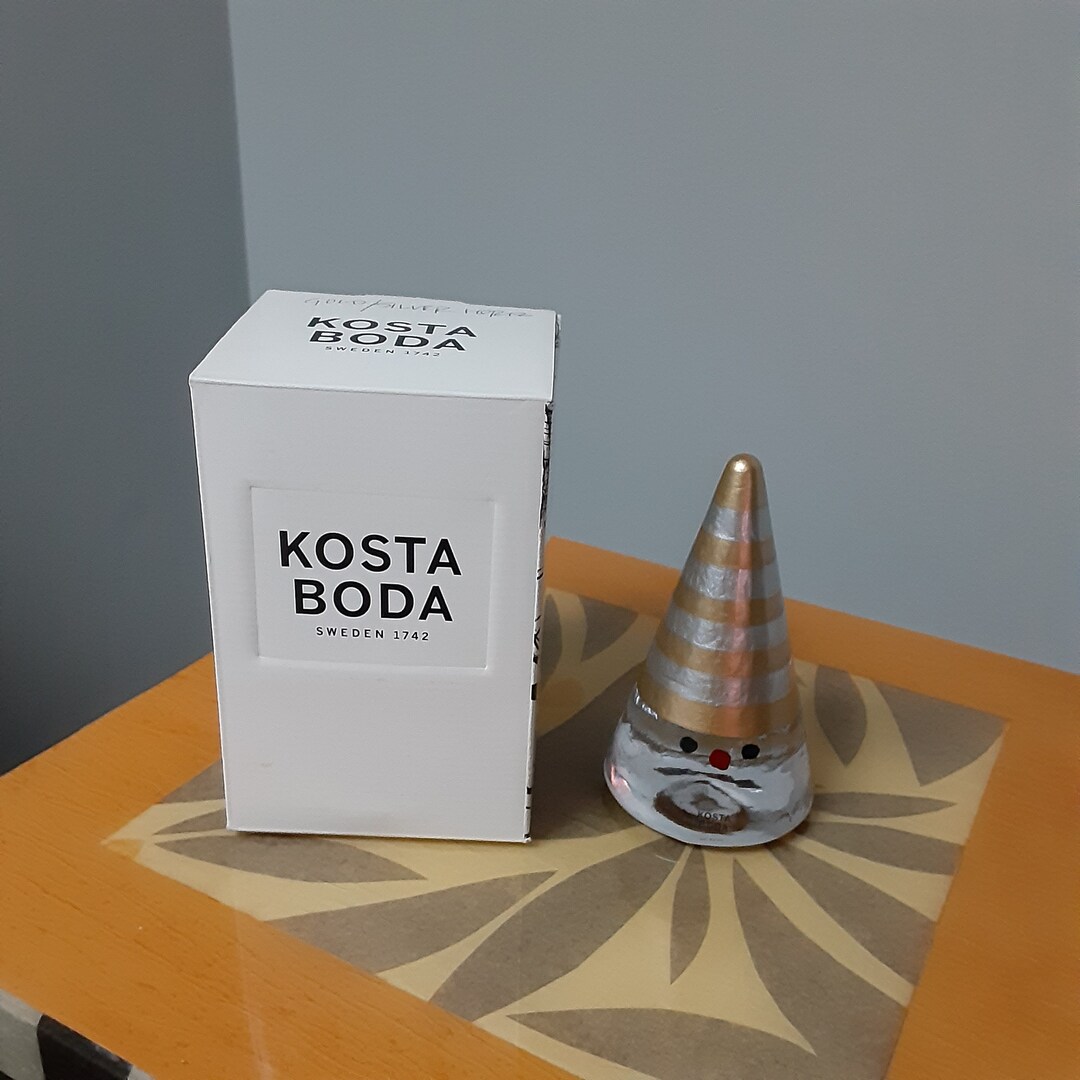 Kosta Boda (noel Santa Gold/silver Stripe) Tree W/ Box by Anna Ehrner ...