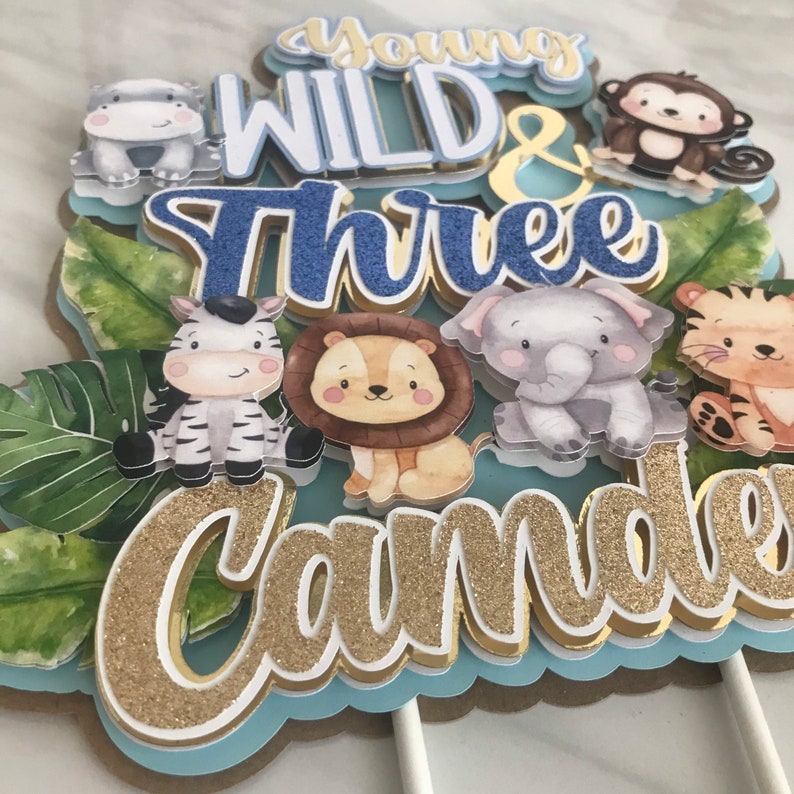 Young Wild and Three Cake Topper / Safari Cake Topper/ Jungle - Etsy