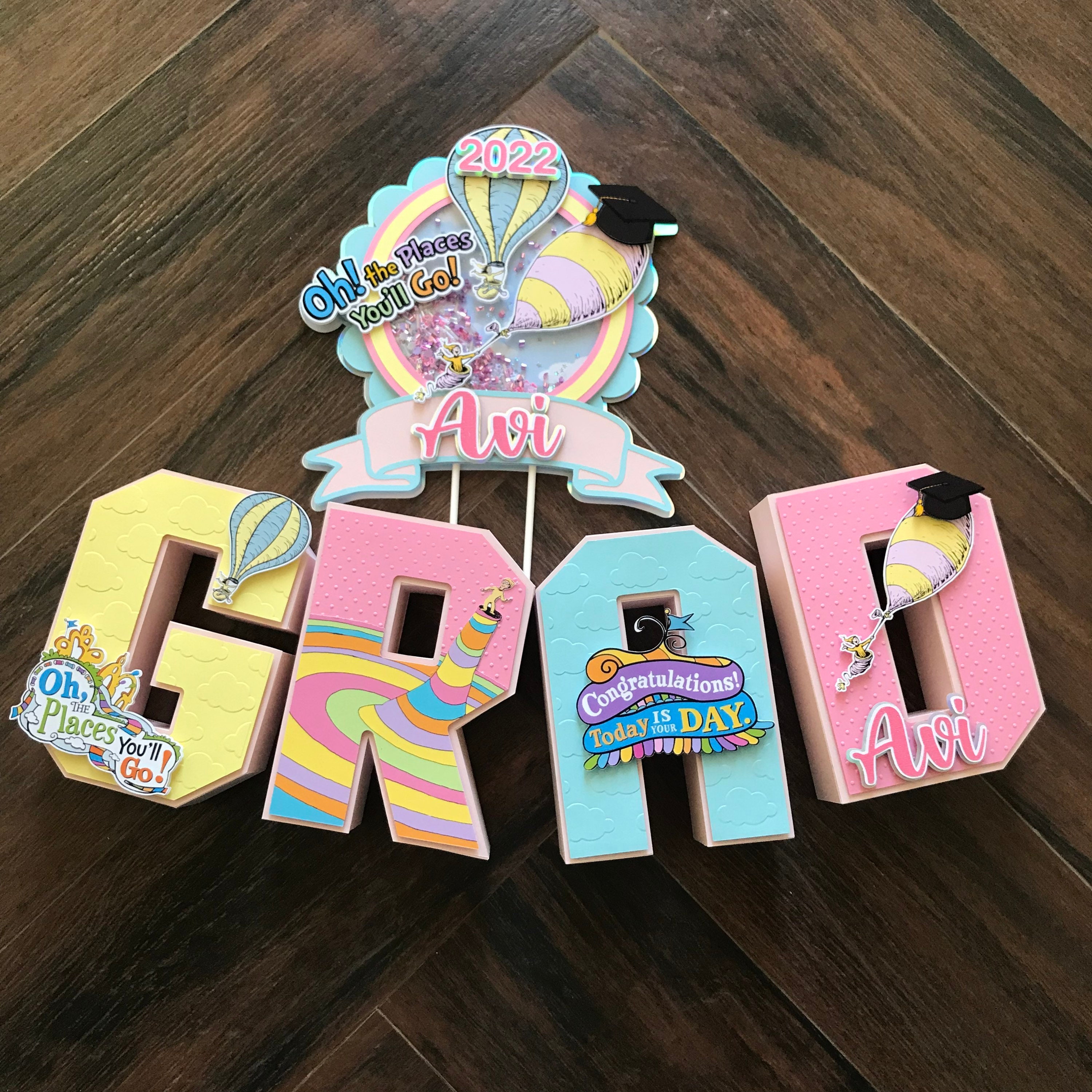 Seuss Inspired Cake Topper /seuss Oh the Places Youll Go - Etsy