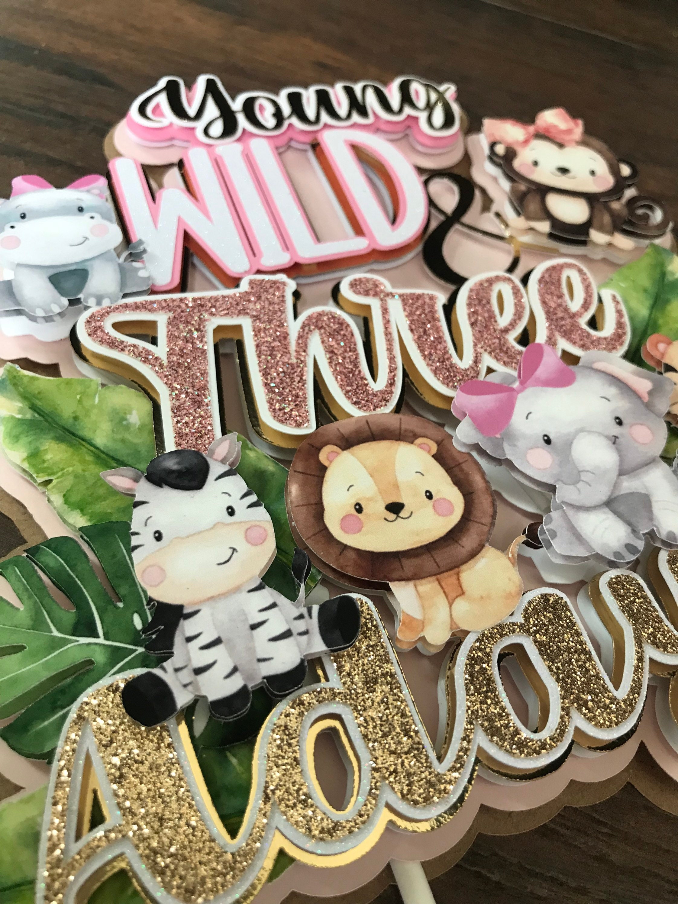 Young Wild and Three Cake Topper / Safari Cake Topper/ Jungle - Etsy