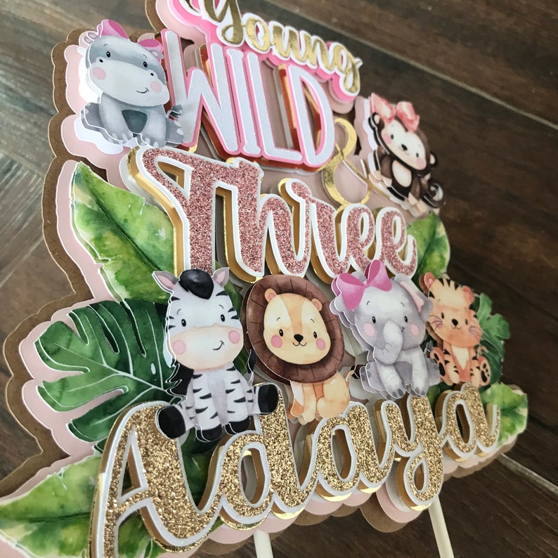 Young Wild and Three Cake Topper / Safari Cake Topper/ Jungle - Etsy