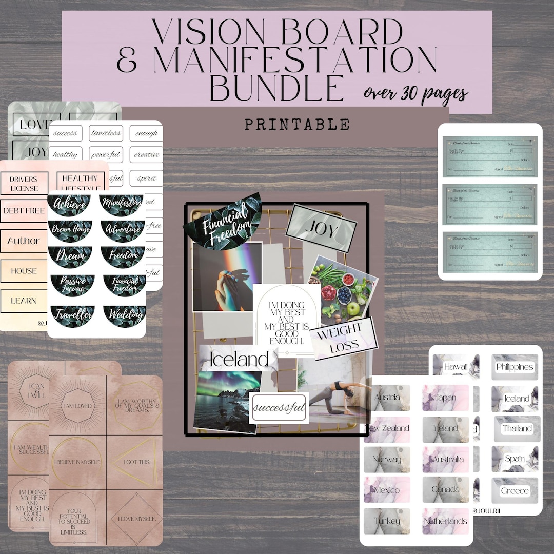 Vision Board Printable Bundle: Dream Life Manifestation Kit (digital ...