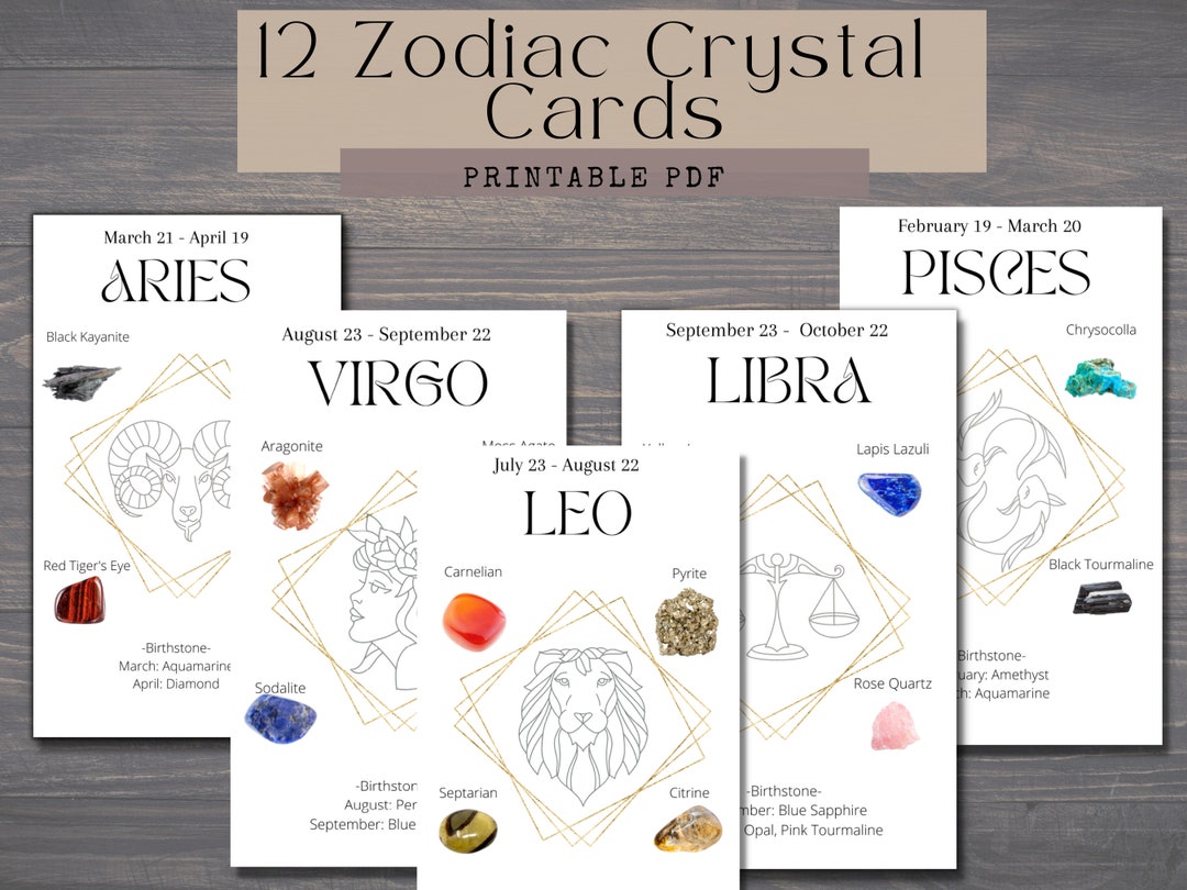 Zodiac Crystal Cards |set of 12 Printable Astrology Cards | Zodiac ...