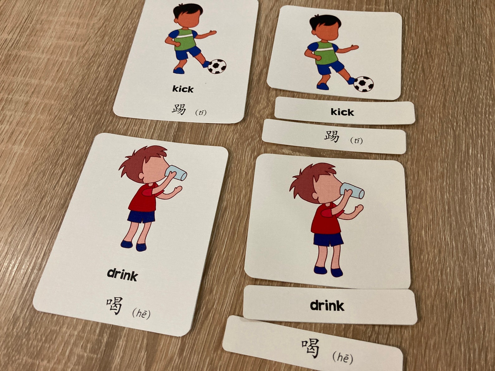 Action Verbs 3-part Montessori Cards in Bilingual Chinese English, 20 ...