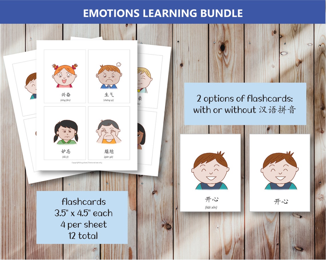 Educational Emotions Learning Printables in Chinese, 情绪, Feelings ...
